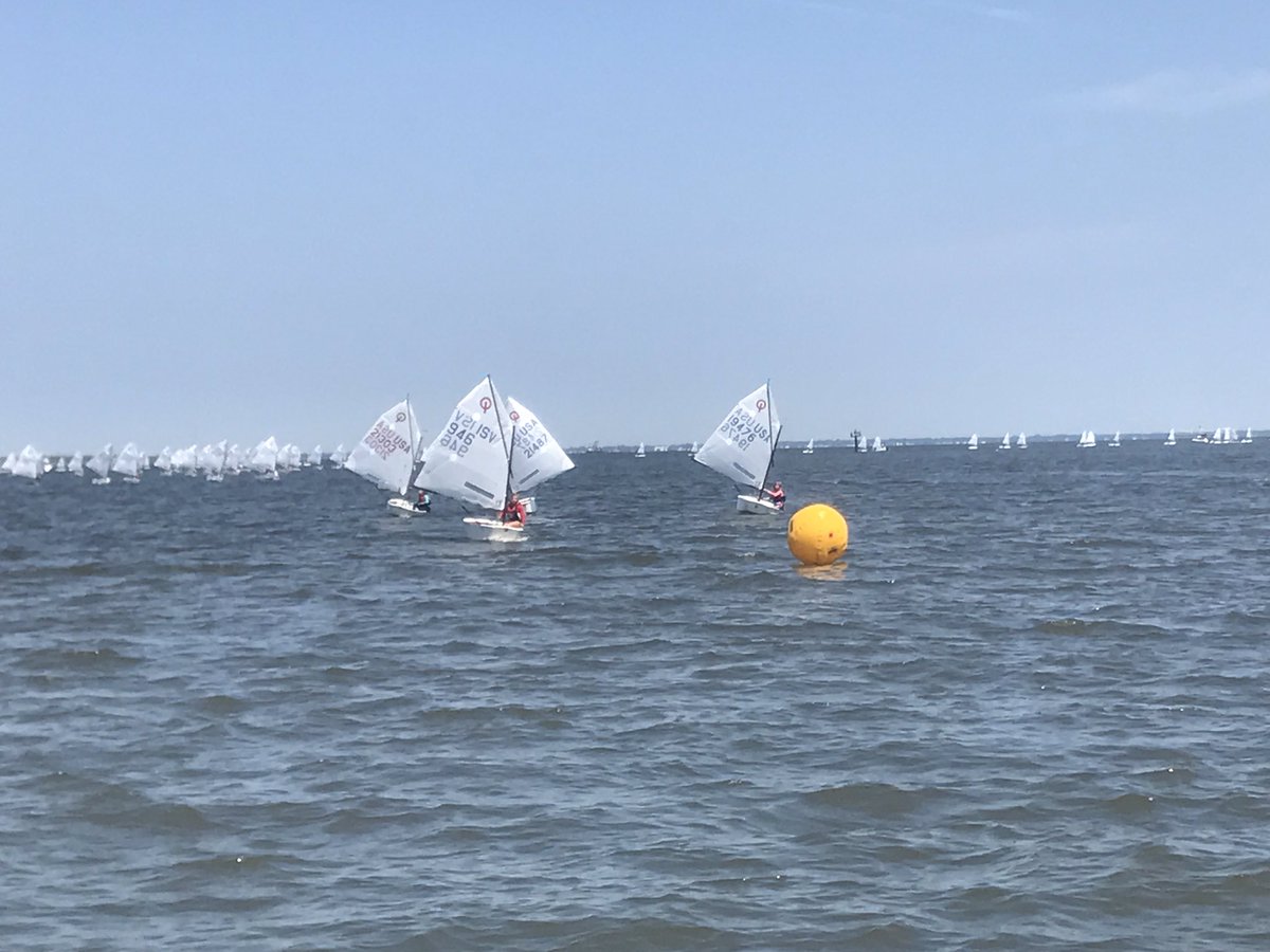 Blue fleet has just rounded the bottom mark on race 4, top 5 boats are ...