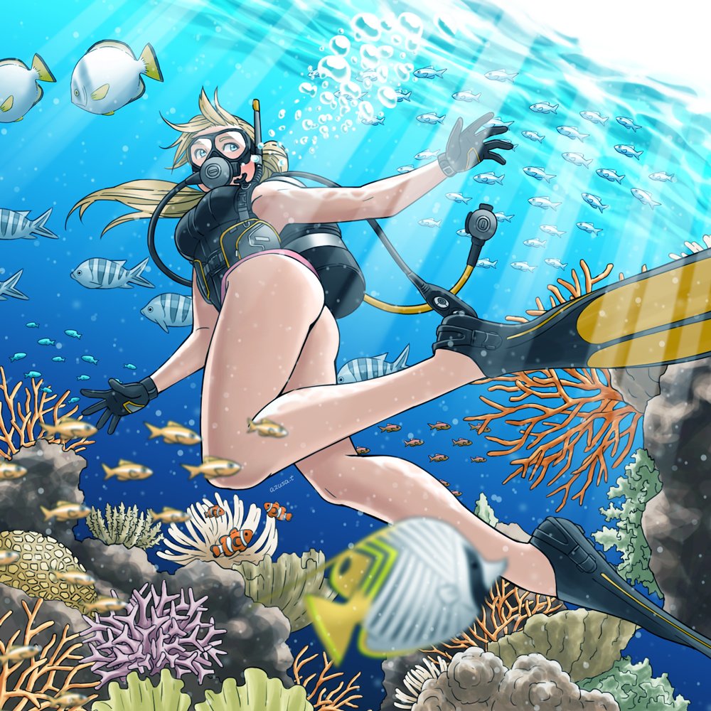 美海活動部 on Twitter: "RT @azusa_tanaka: 夏になるとダイビングしたくなるので、それをモチベーションに描いてみました！ ライセンス持ってるので毎年沖縄で潜ってます ...