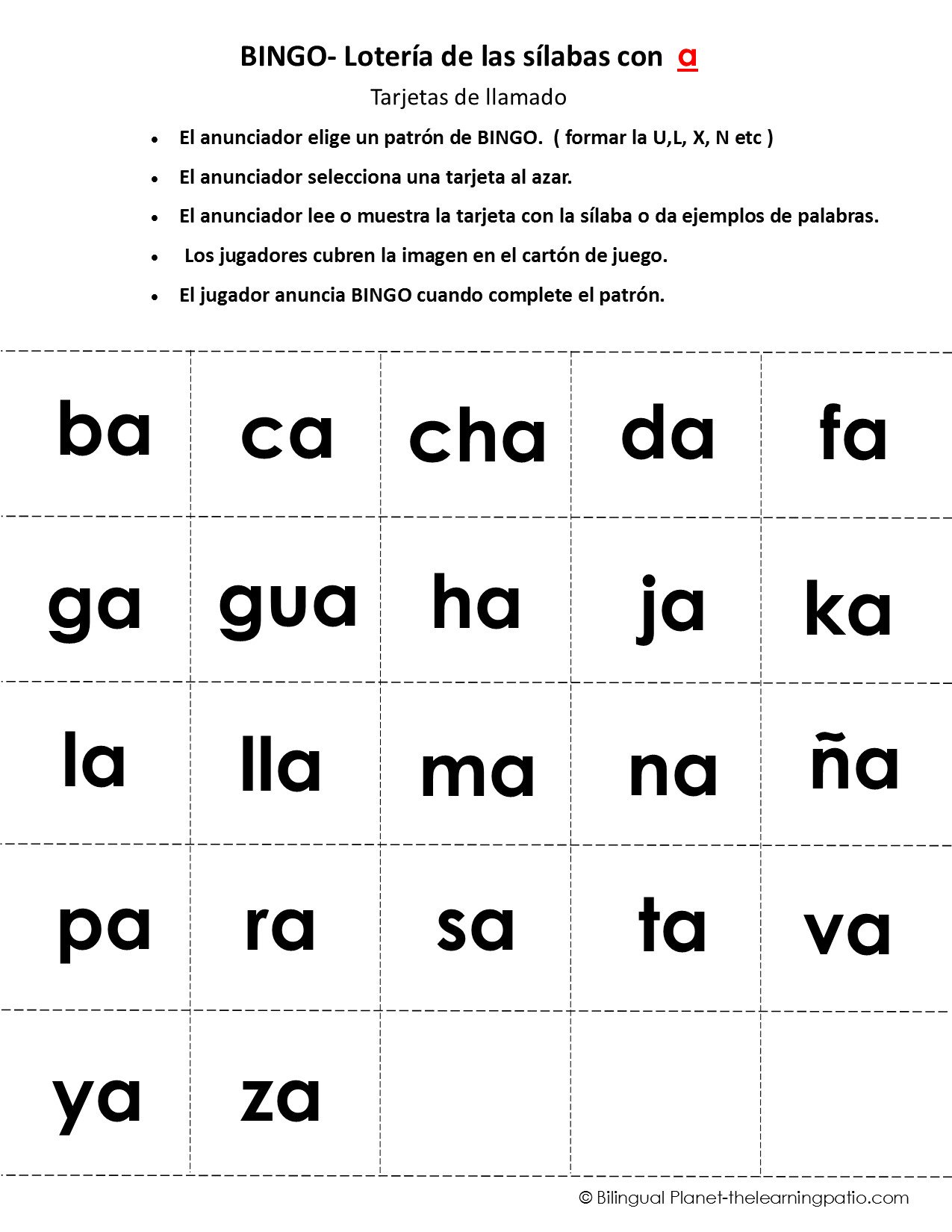 Bingo de Las Silabas