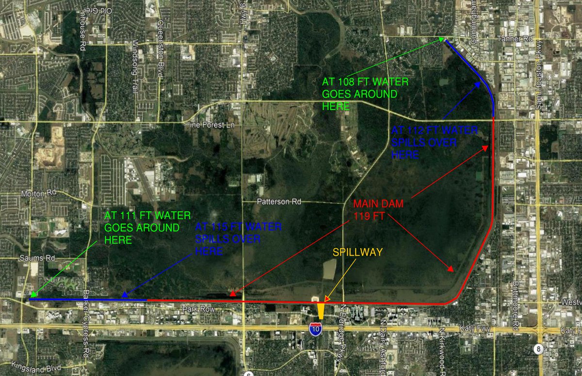 Addicks Reservoir water level is literally inches from the spillway ...