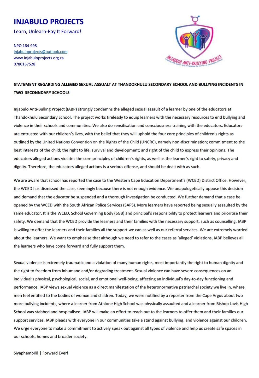 INJABULO PROJECTS on Twitter: "@Injabulo_IABP's statement regarding #ThandokhuluAssault & 2 more ...