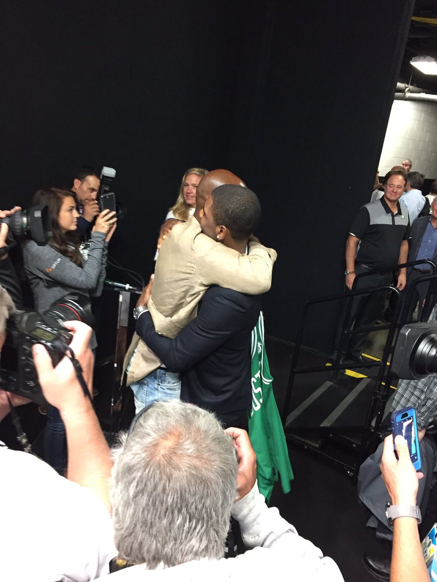 Kyrie Irving gives his new #11 Celtics jersey to his dad Drederick (who ...