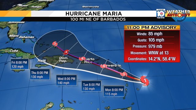 Here's the latest NHC cone and stats on Hurricane Maria | WPLG Local 10 ...