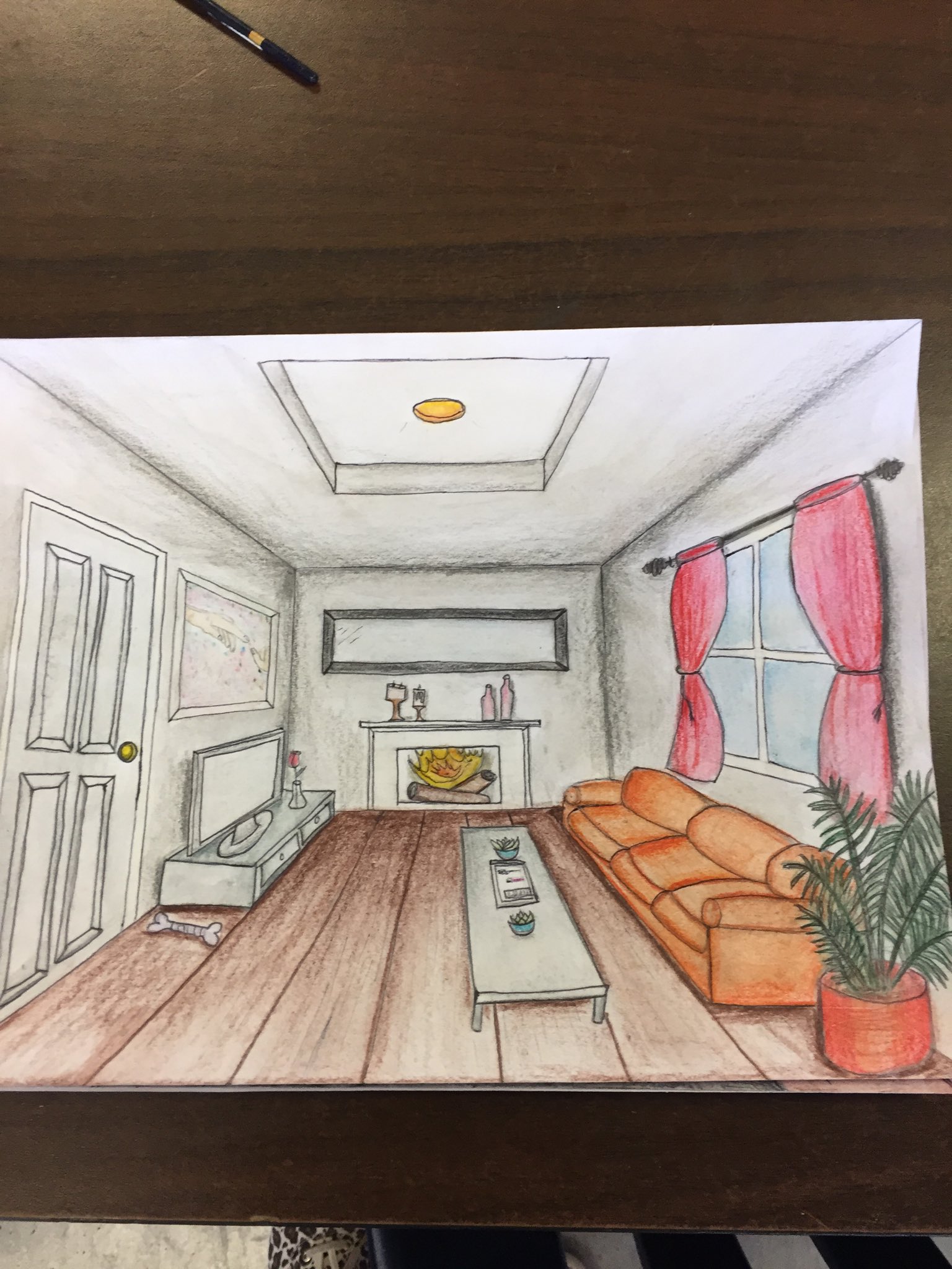 1 Point Perspective Drawing Room