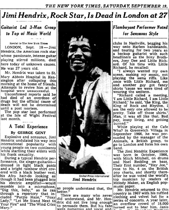 Jimi Hendrix Death Newspaper Jimi Hendrix On The Cover Of Rolling