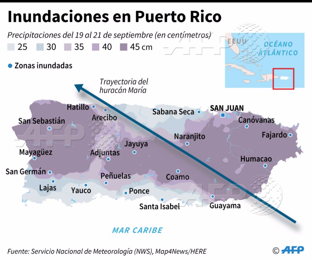 Mapa con las zonas inundadas en Puerto Rico a causa de las fuertes ...