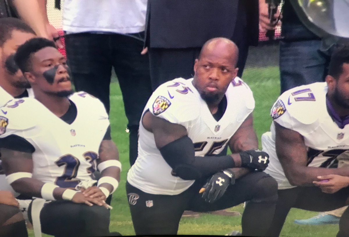 A multitude of #Ravens and #Jaguars players kneeling, the rest of the ...