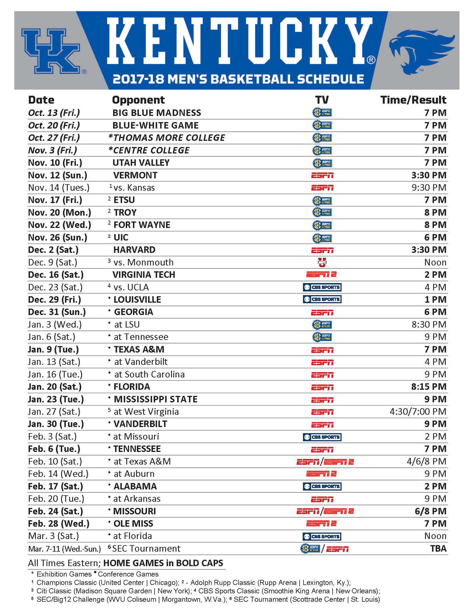 Kentucky basketball schedule store