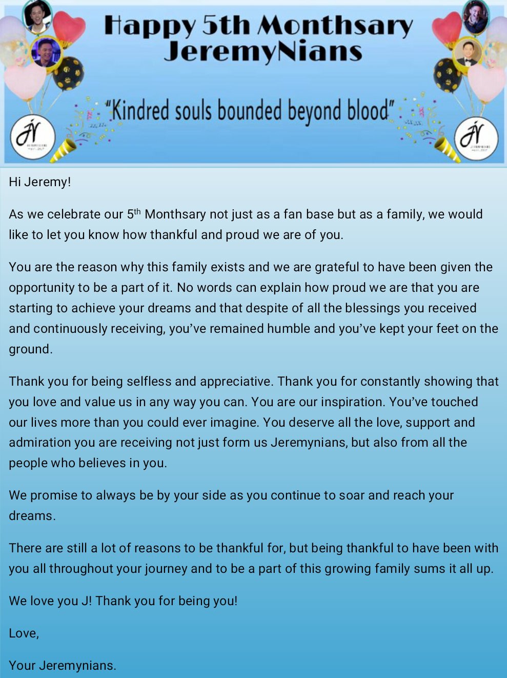 5th Monthsary Message