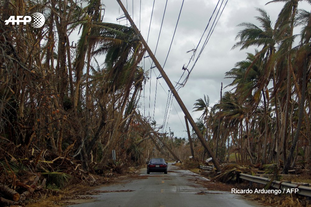 Destroyed power lines, solar panel field and wind farm in puerto rico ...