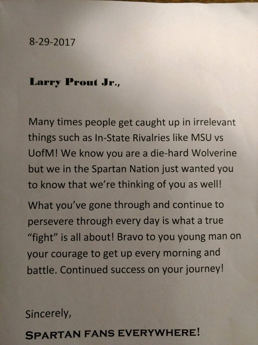 Honorary Wolverine, Larry Prout Jr. was given a letter of support from ...