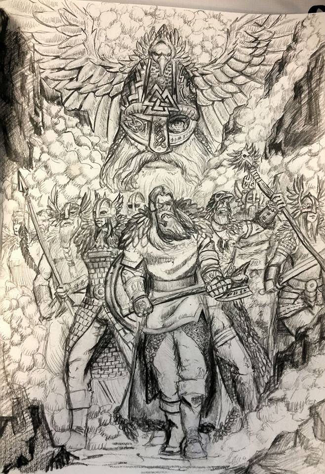 Viking Helmet Pencil Drawing