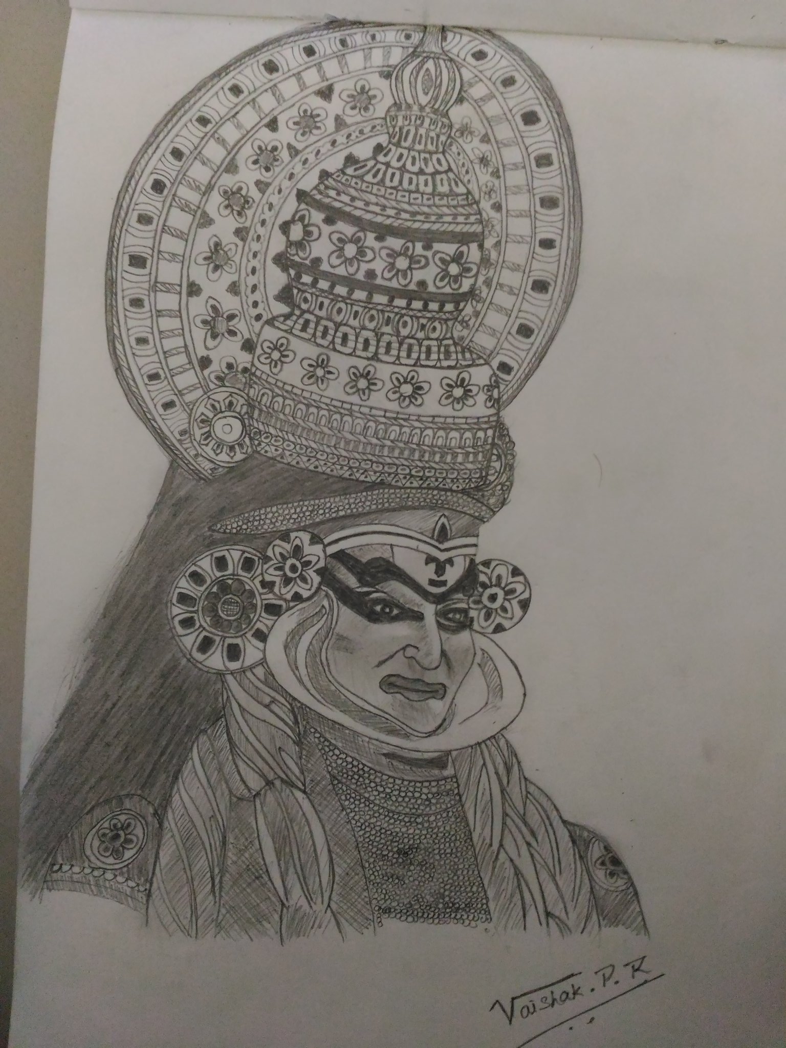 Kathakali Face Pencil Drawing