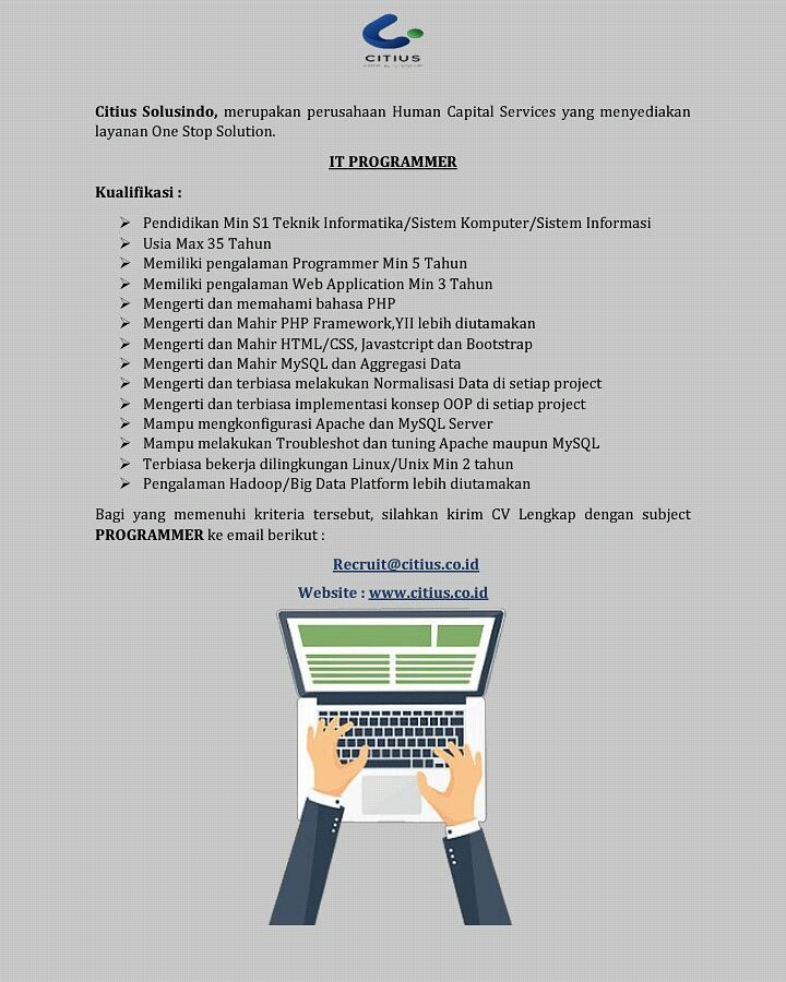 Citius Solusindo on Twitter: "JOB Vacancy IT Programmer #lowongankerja #ITprogrammer https://t ...