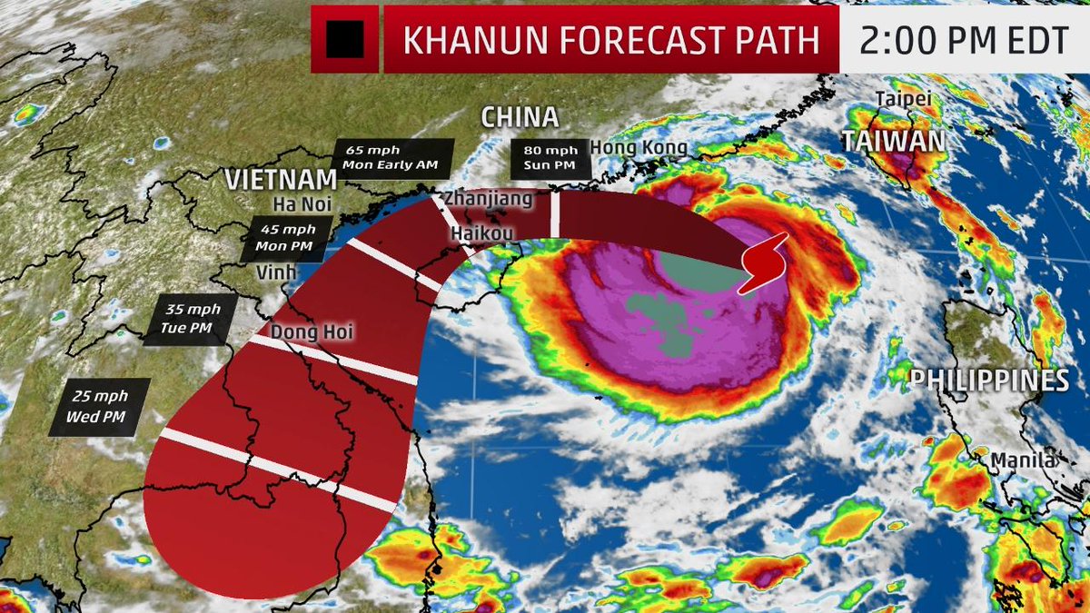 Typhoon Khanun is expected to hit southern China and Vietnam into early ...