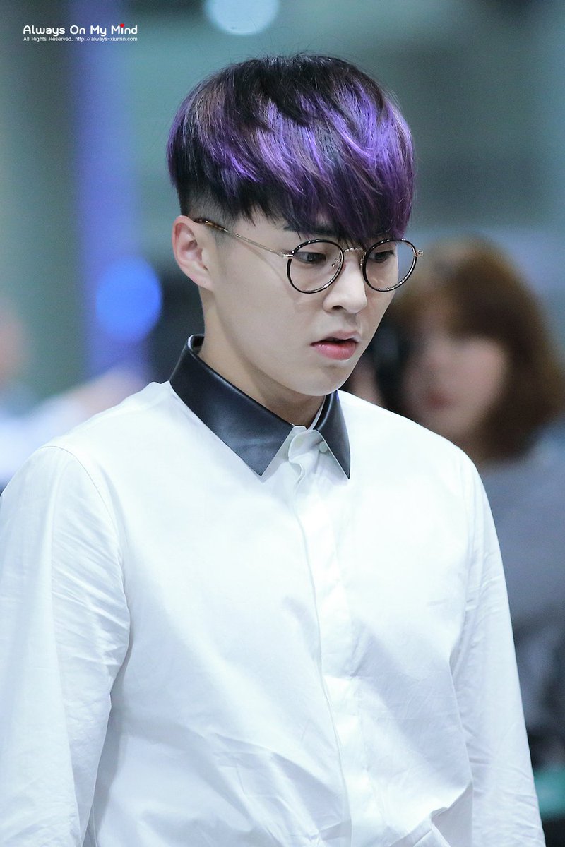 Exo xiumin, Korean men hairstyle, Men purple hair