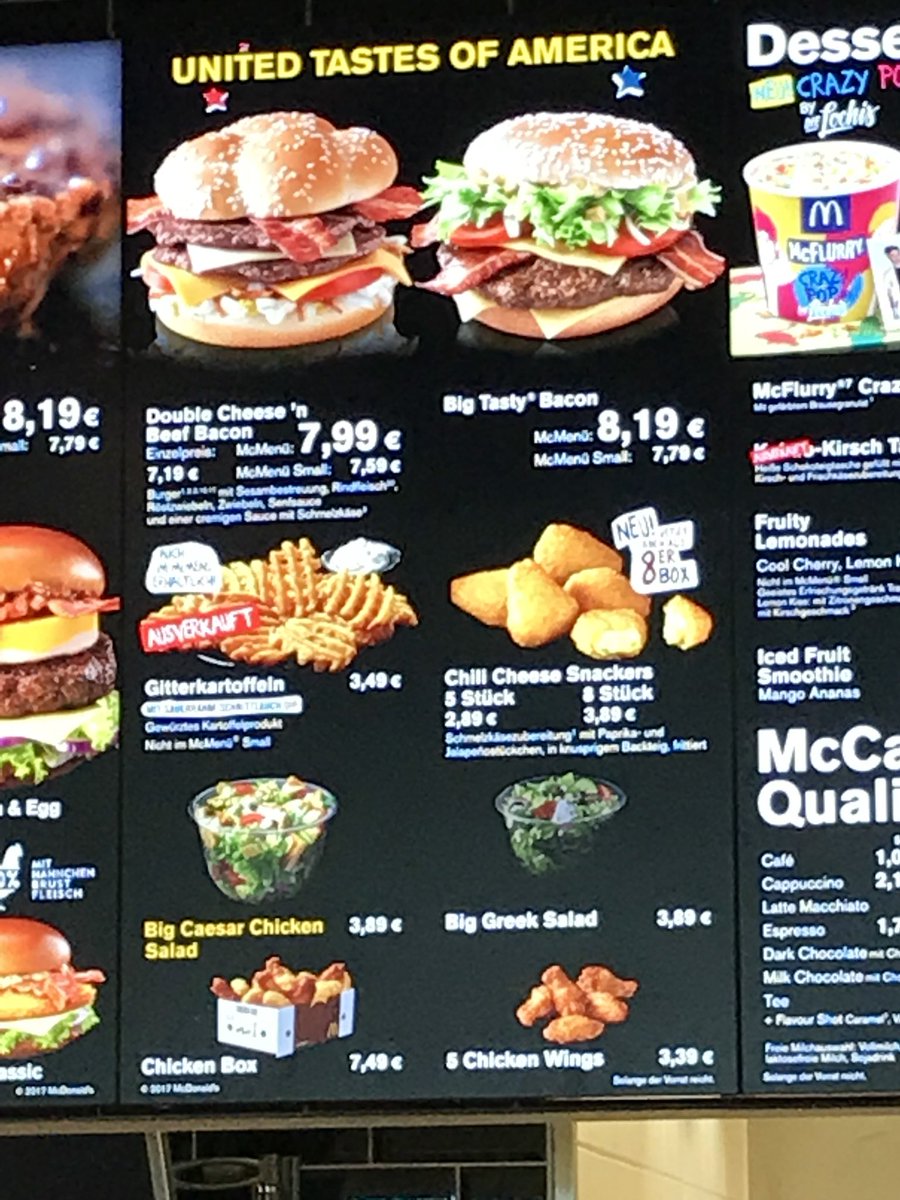 Mcdonalds Menu English