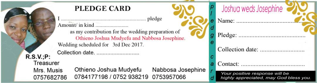 Pledge Card For Wedding
