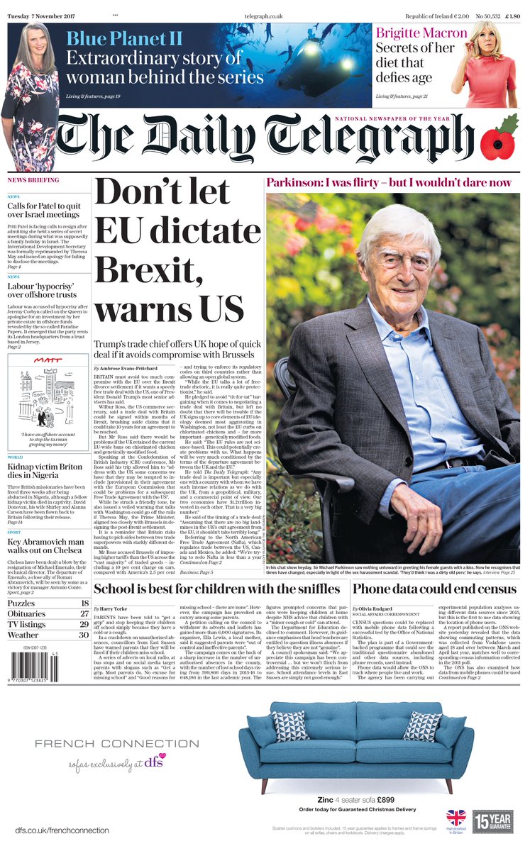 The front page of tomorrow's Daily Telegraph: 'Don't let EU dictate ...