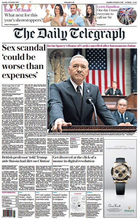 DAILY TELEGRAPH FRONT PAGE: 'Sex scandal 'could be worse than expenses ...