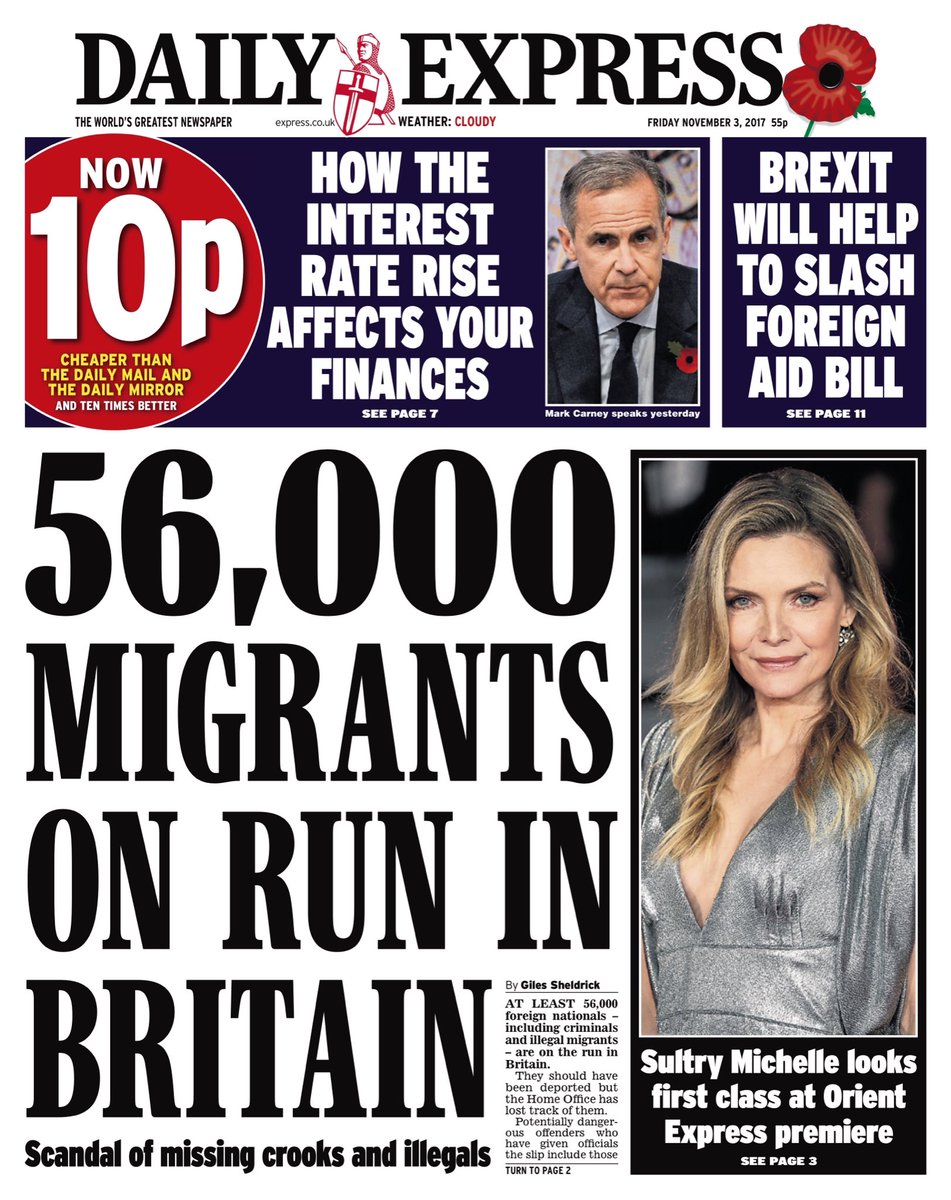 Friday's Express "56,000 migrants on run in Britain ...