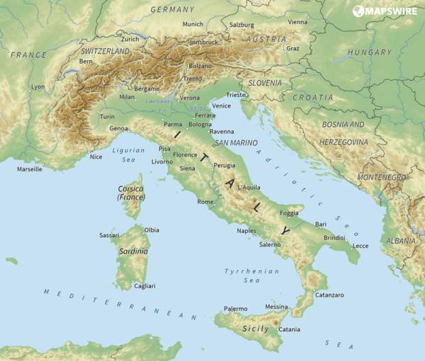Physical Map Of Italy Rivers