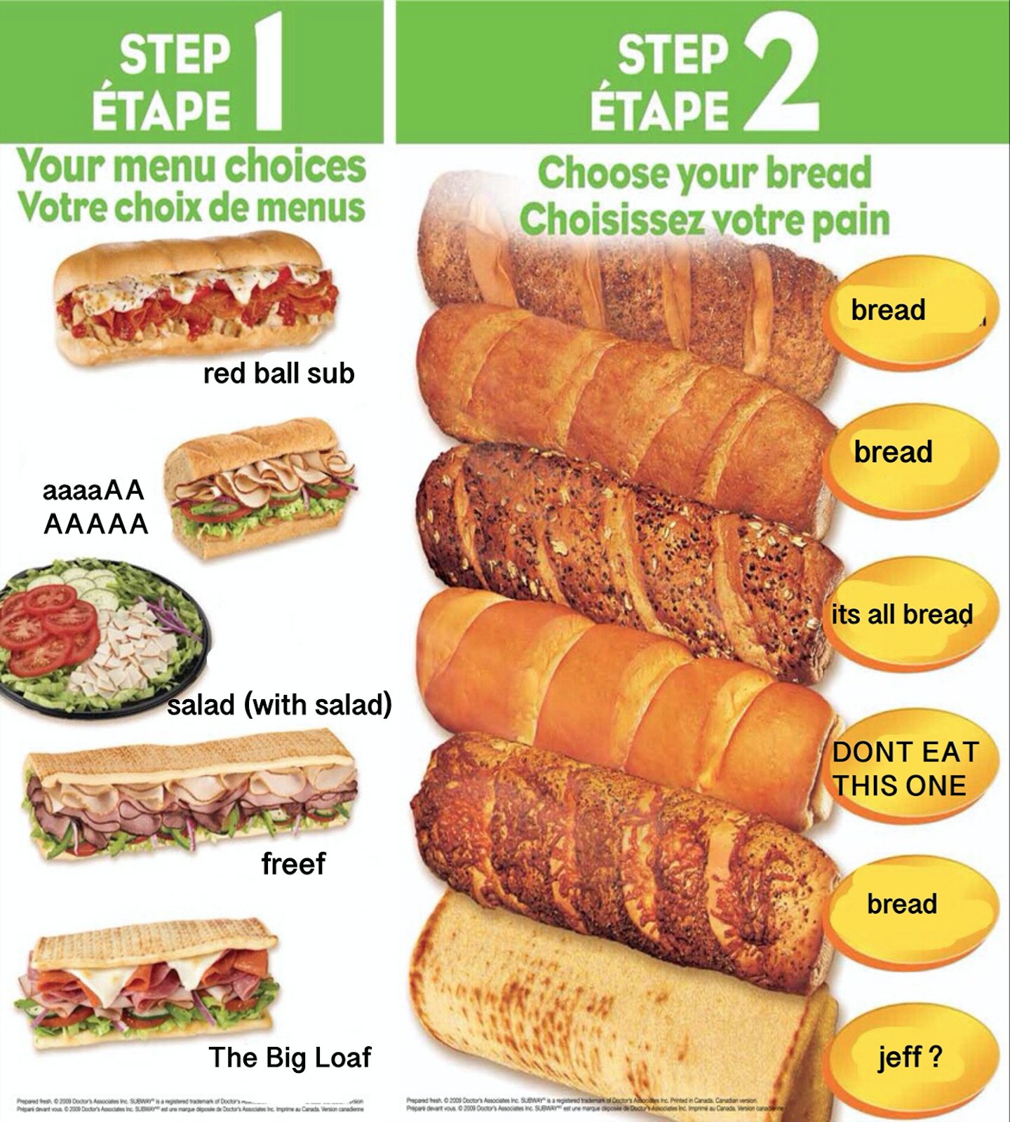 Subway Menu Bread