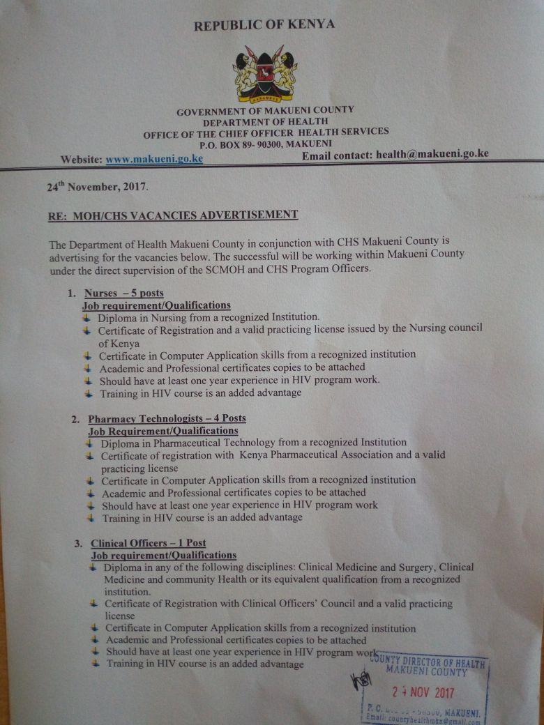 Makueni County Hiring - 128 Vacancies Open - Youth Village Kenya