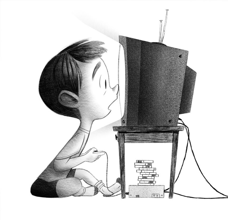 Kids Playing Video Games Drawing