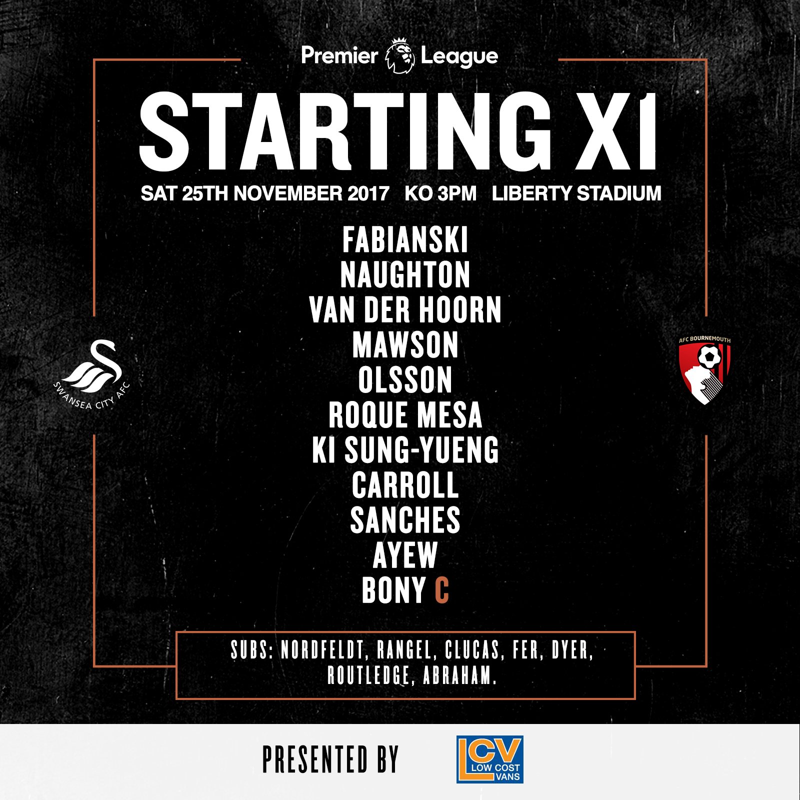 [EPL] 13R 스완지 V 본머스, 선발 라인업 : 클리앙