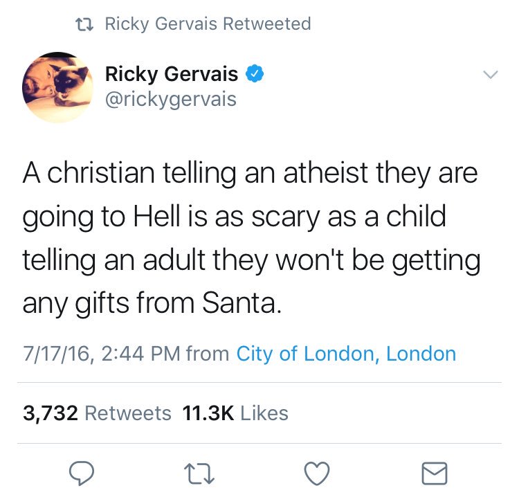 Ricky Gervais Atheist Tweet