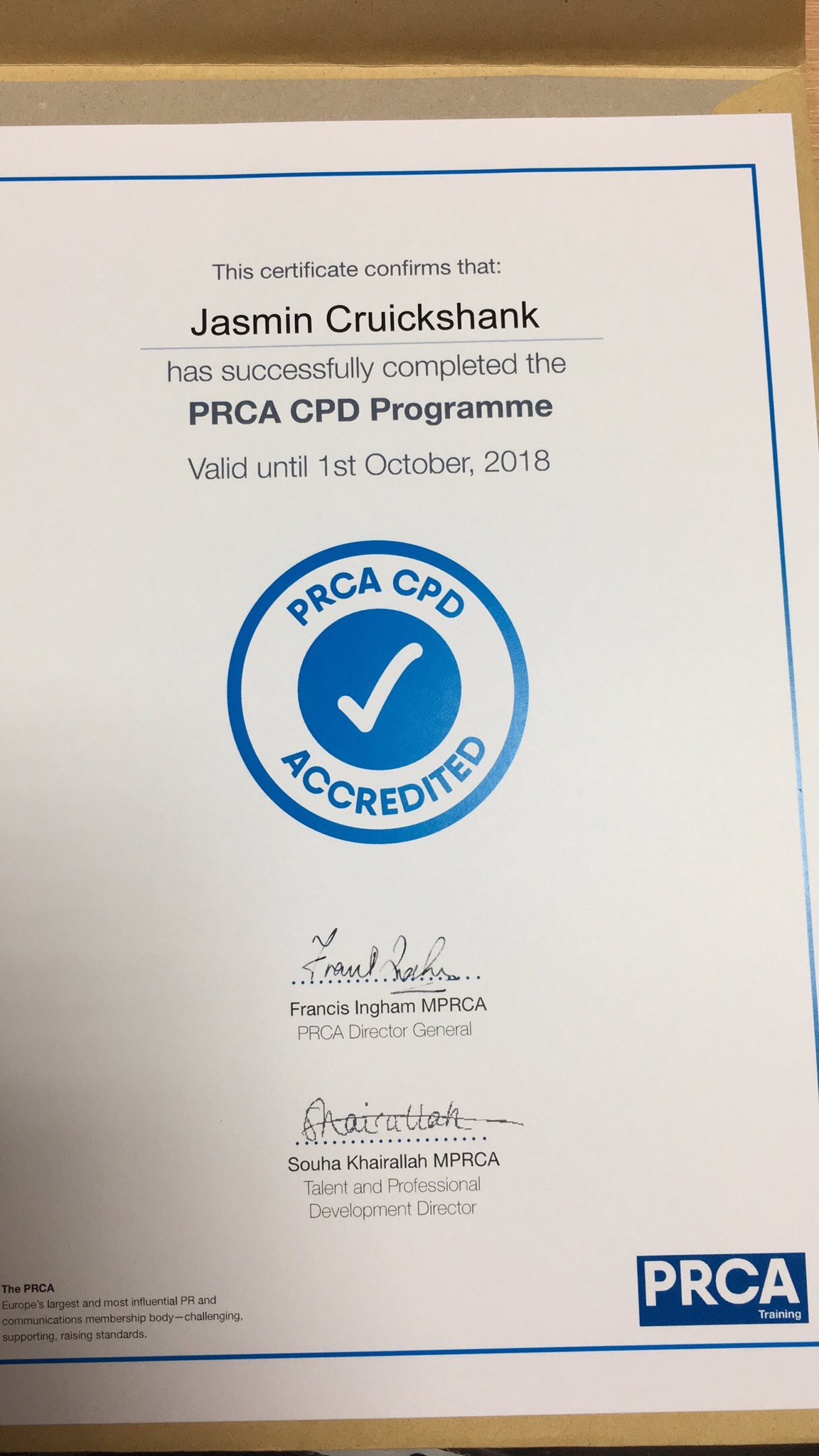 Jasmin Cruickshank on Twitter: "Pleased to announce I have successfully passed my CPD training ...