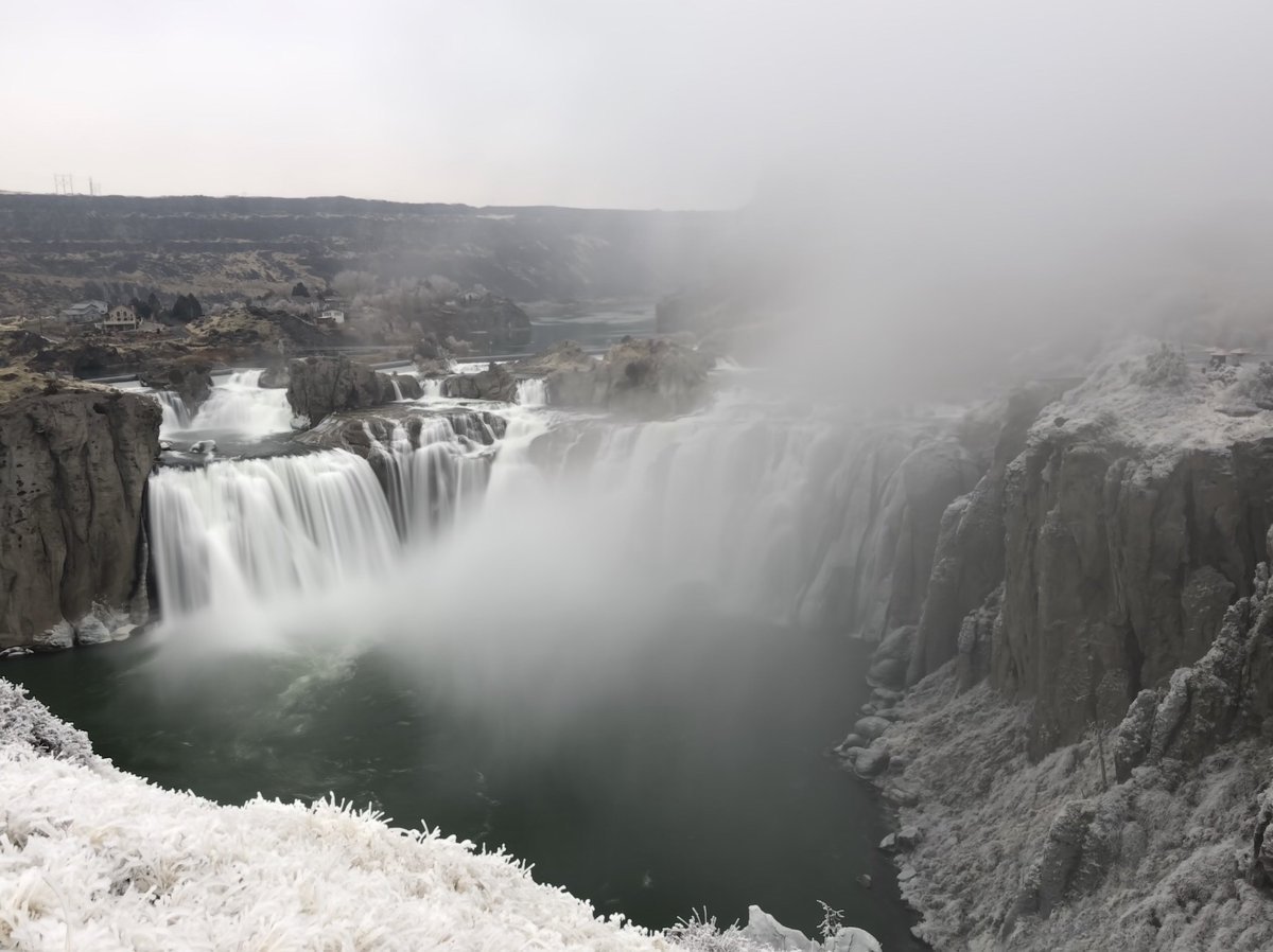 Shoshone falls east of twin falls displays a frosted winter wonderland ...