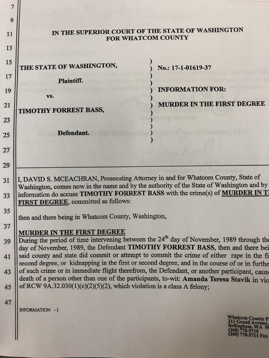 Timothy F Bass was just charged with Murder in the First Degree for ...