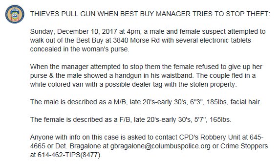 Columbus Ohio Police On Twitter Thieves Pull Gun When Manager Tries