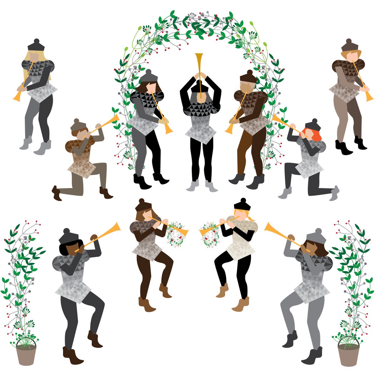 Eleven Pipers Piping Clipart