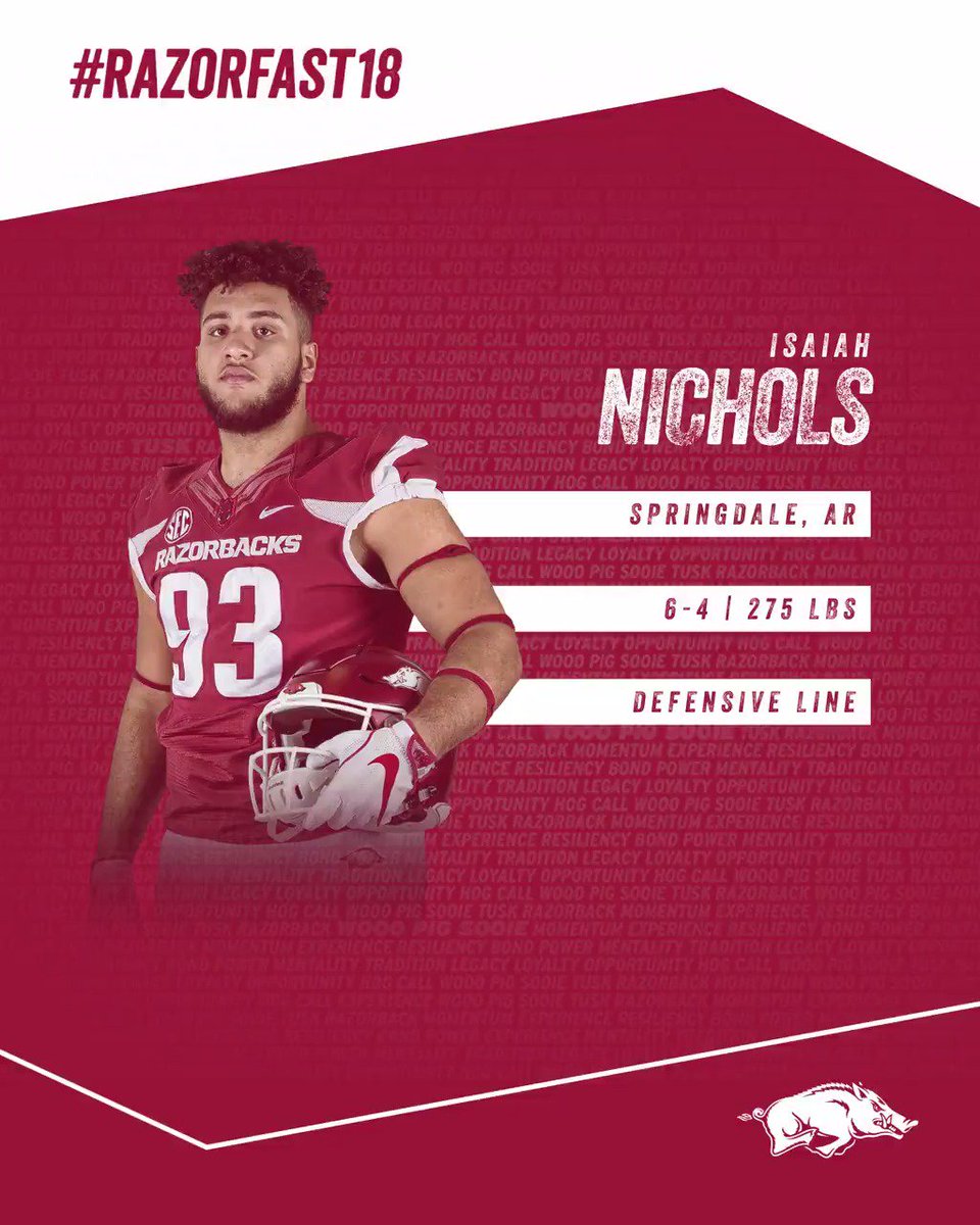 2018 3* DE Isaiah Nichols signs with Arkansas : r/CFB