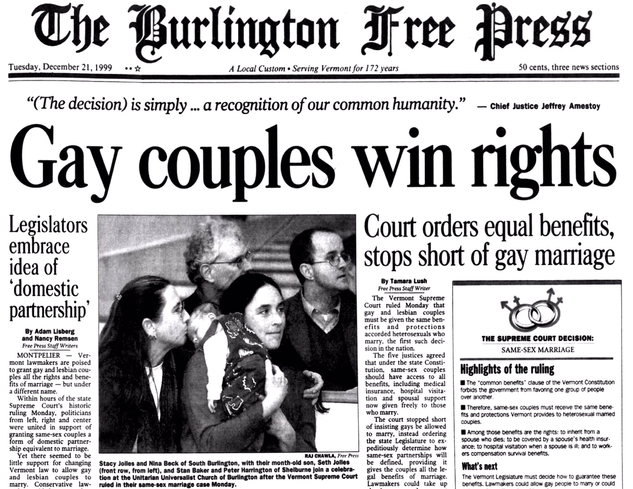 Retronewsnow On Twitter 🇺🇸on December 20 1999 The Vermont Supreme