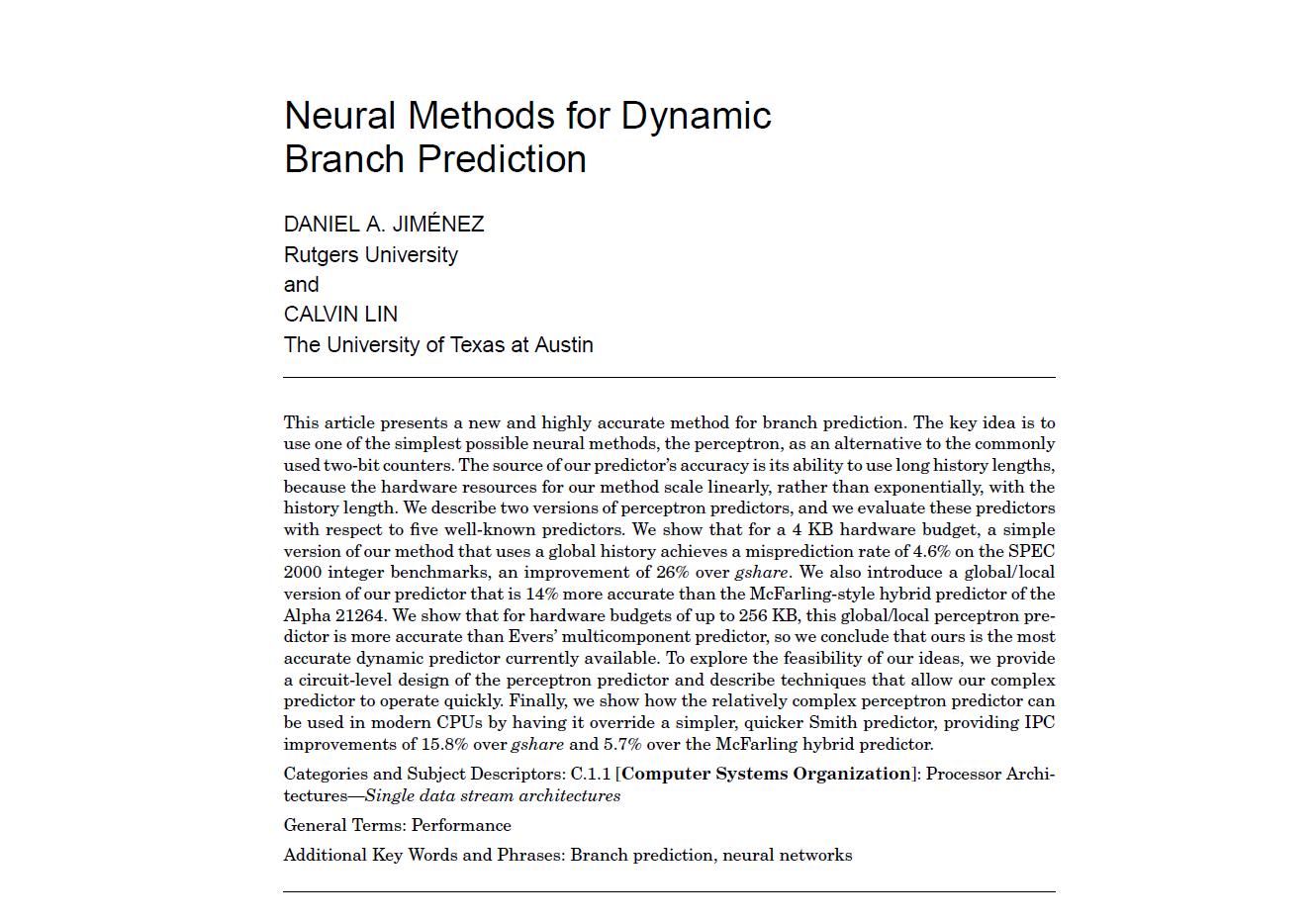 OGAWA, Tadashi on Twitter: "=> Ref "Dynamic Branch Prediction with Perceptrons", HPCA 2001 https ...