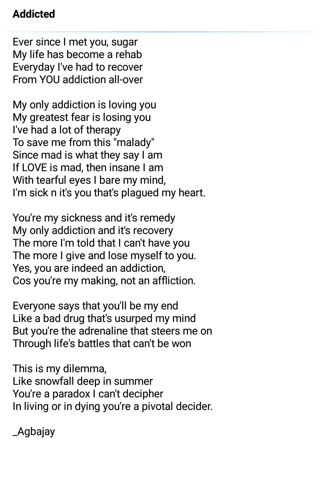 Addicted To You Poem