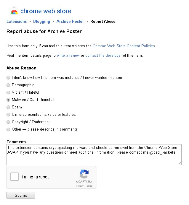 Bad Packets Report on Twitter: "Let's notify @Google about the #cryptojacking malware found in ...