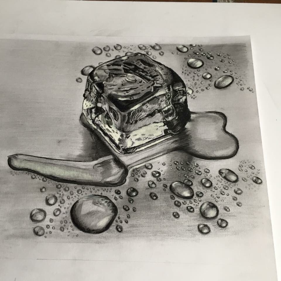 Melting Ice Cube Pencil Drawing