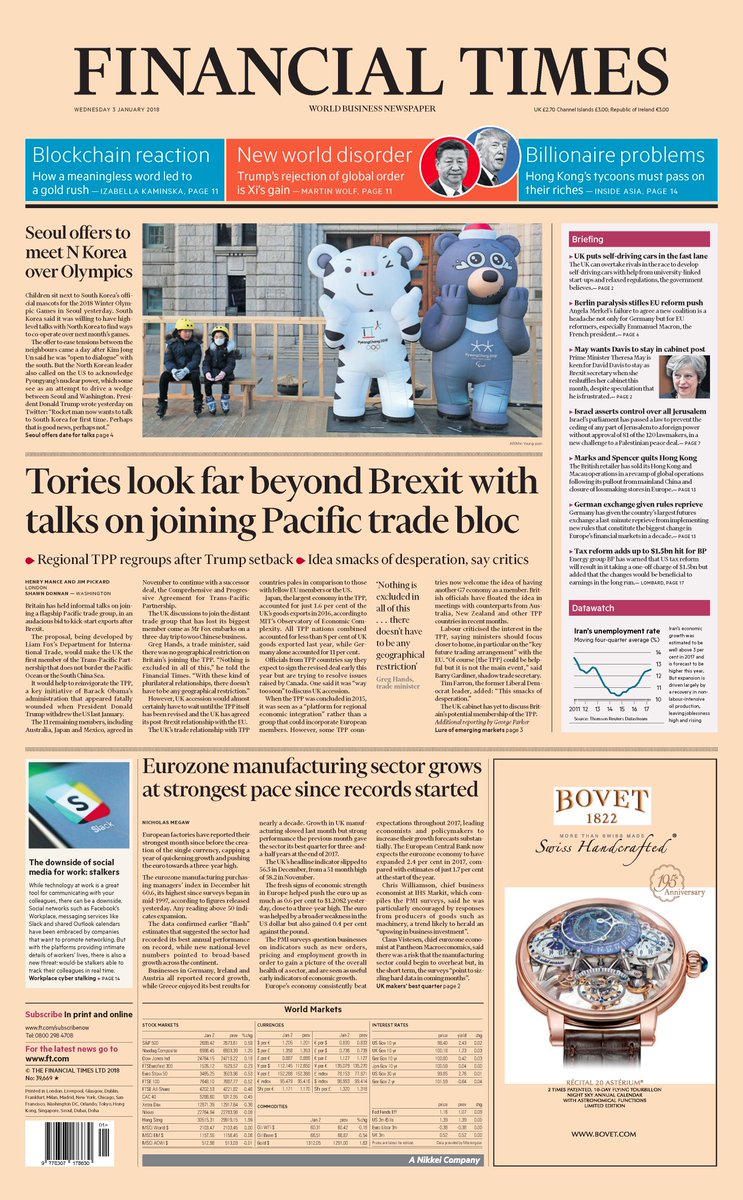 Just published: front page of the financial times uk edition wednesday ...