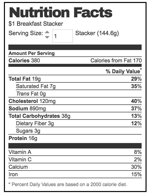 Taco Bell Breakfast Stacker Nutrition Facts | Besto Blog