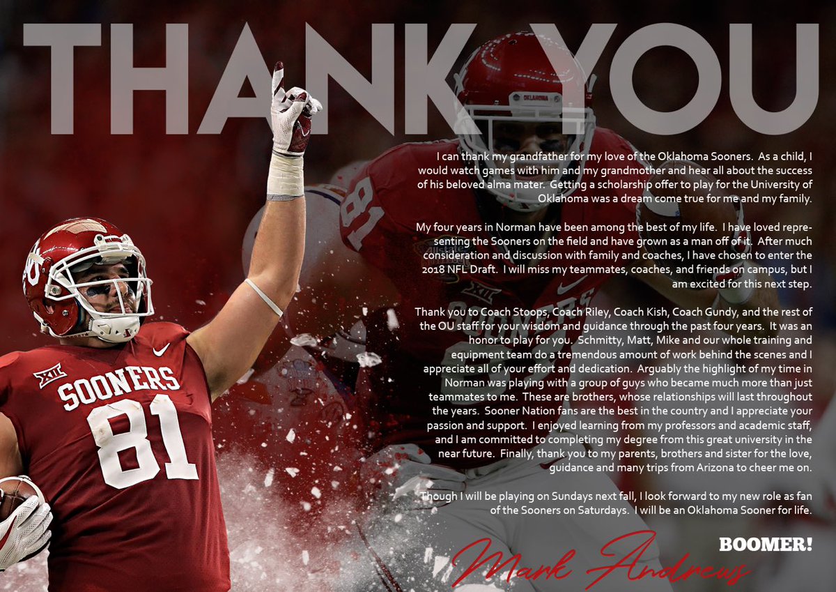 Oklahoma TE Mark Andrews to enter the NFL Draft : r/CFB