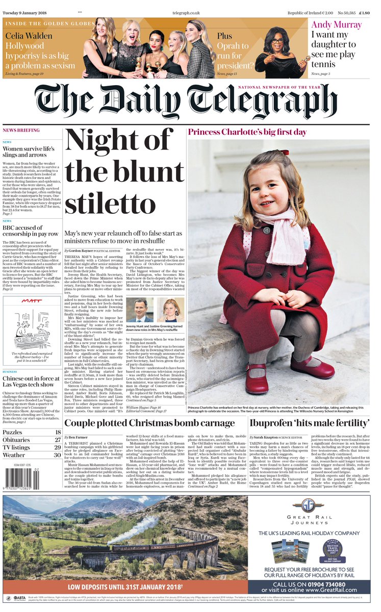 The front page of tomorrow's Daily Telegraph: 'Night of the blunt ...