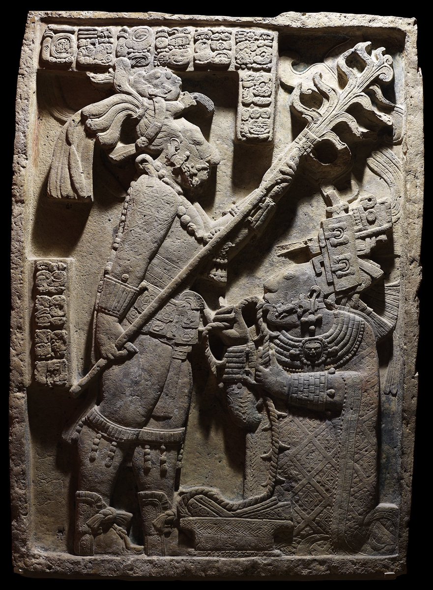 This Maya stone lintel depicts Lord Shield Jaguar and his wife Lady Xoc ...