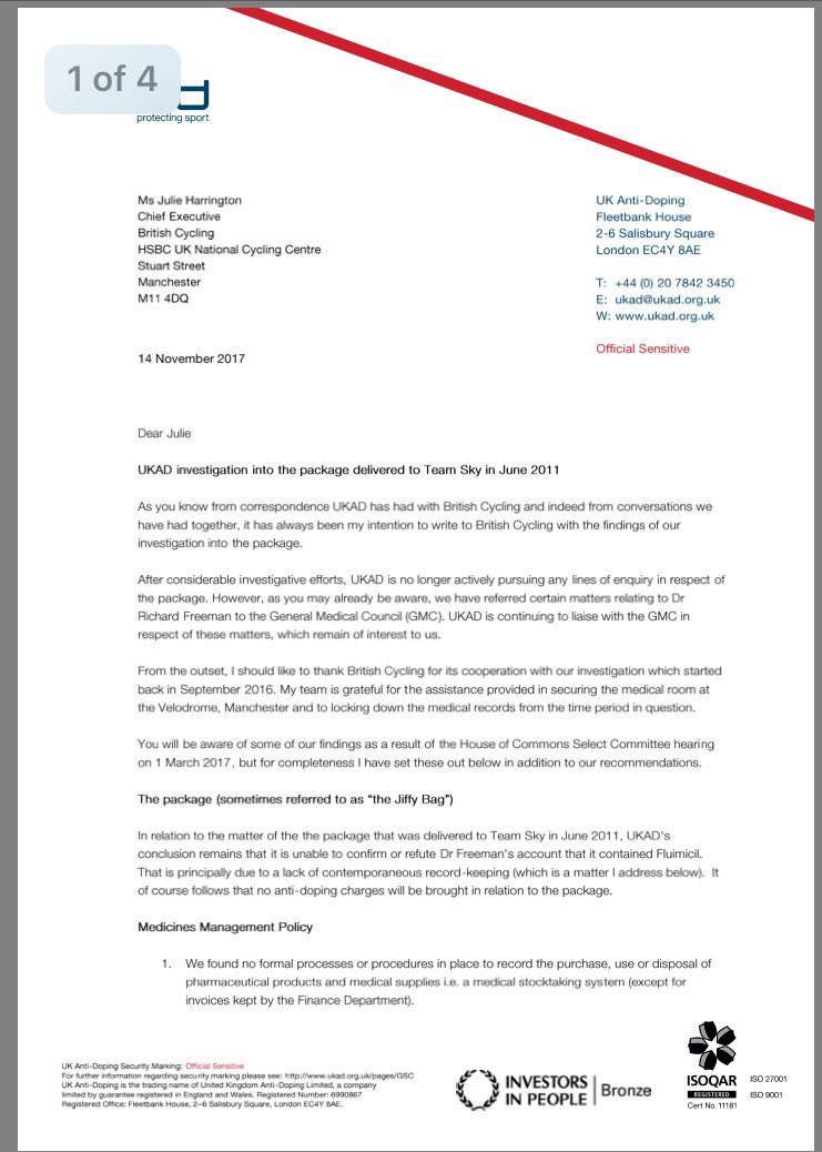 EXCLUSIVE: the scathing letter UKAD sent to British Cycling after the ...