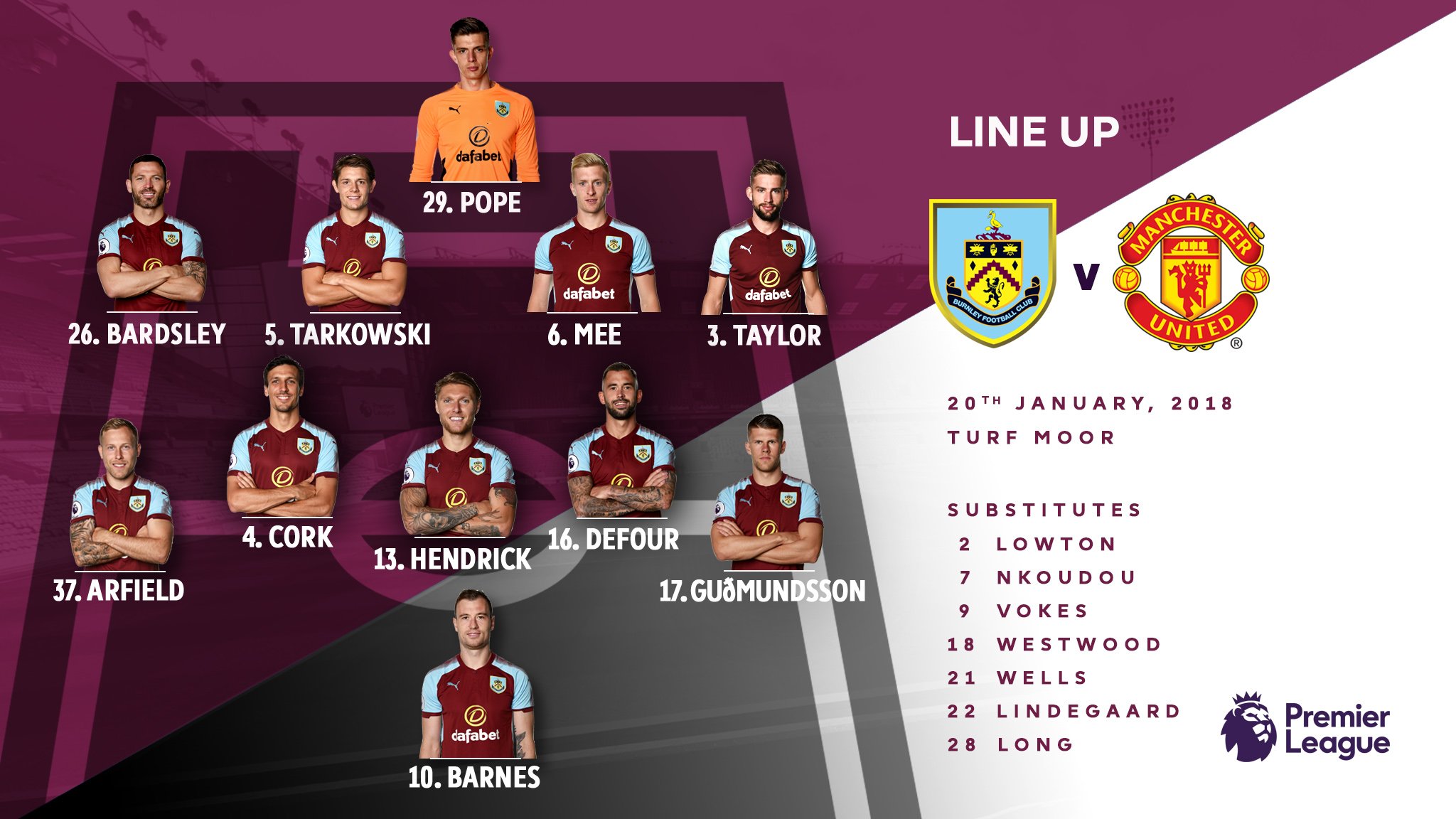 [EPL] 24R· 번리 v 맨체스터 유나이티드 선발 라인업 : 클리앙