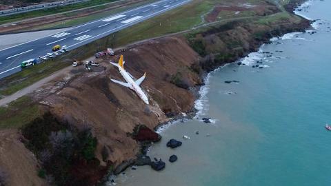 Must-see: Airliner slips off runway, ends up hanging off cliff over ...